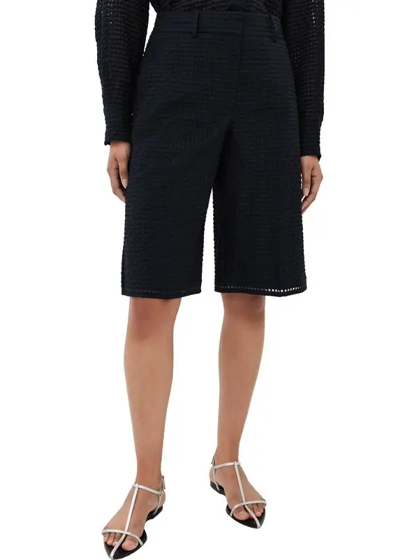 Another Tomorrow Gingham Bermuda Pants - Black