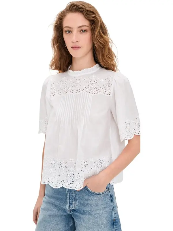 Madewell Embroidered Pintuck High-neck Top - White