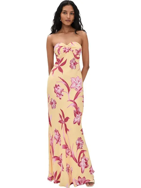 Rococo Sand Strapless Floral Maxi Dress - Yellow