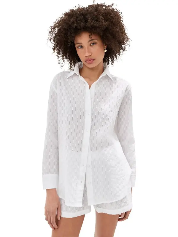 LE BOP Cecelia Eyelet Button-down Shirt - White