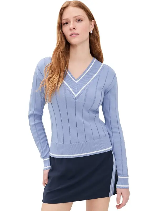 RHONE Varsity Cable Knit Sweater - Hydrangea Blue