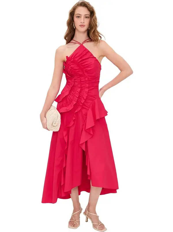 AMUR Ottavia Ruffle Midi Dress - Solstice Red