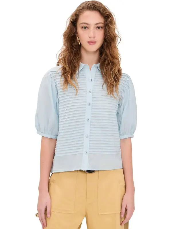 Ulla Johnson Cordelia Short Sleeve Button-up Top - Adriatic