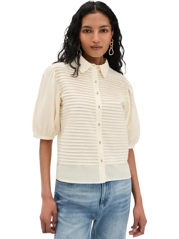Ulla Johnson Cordelia Short Sleeve Button-up Top - Cowrie