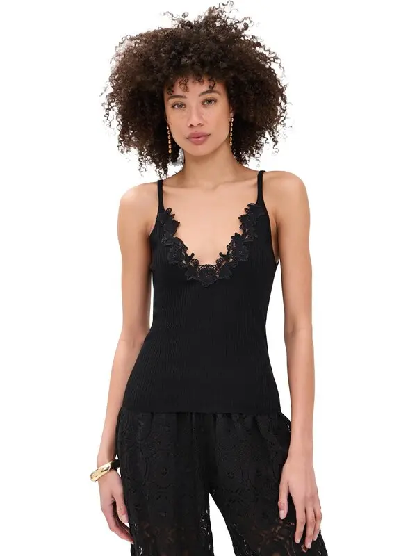 Ulla Johnson Ainsley Knit Camisole With Lace - Noir