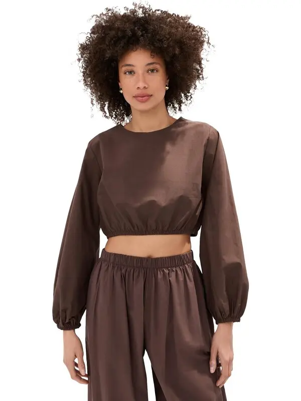 LE BOP Lillian Cropped Blouse - Brown
