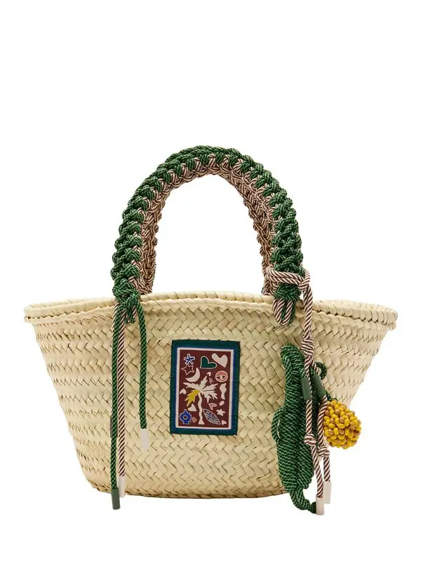 ALEMAIS Macramé Midi Woven Basket Bag - Beige