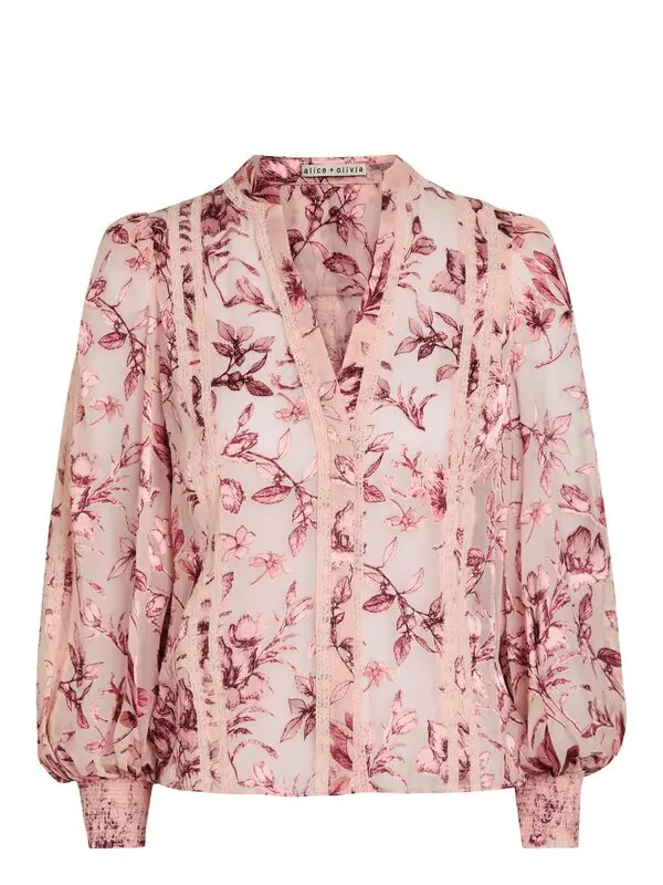 Alice + Olivia Arlette Devoré Chiffon Blouse - Pink