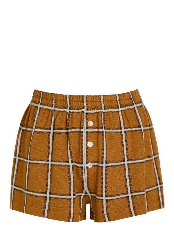 Guest In Residence Picnic Plaid Silk And Linen-blend Shorts - Brown