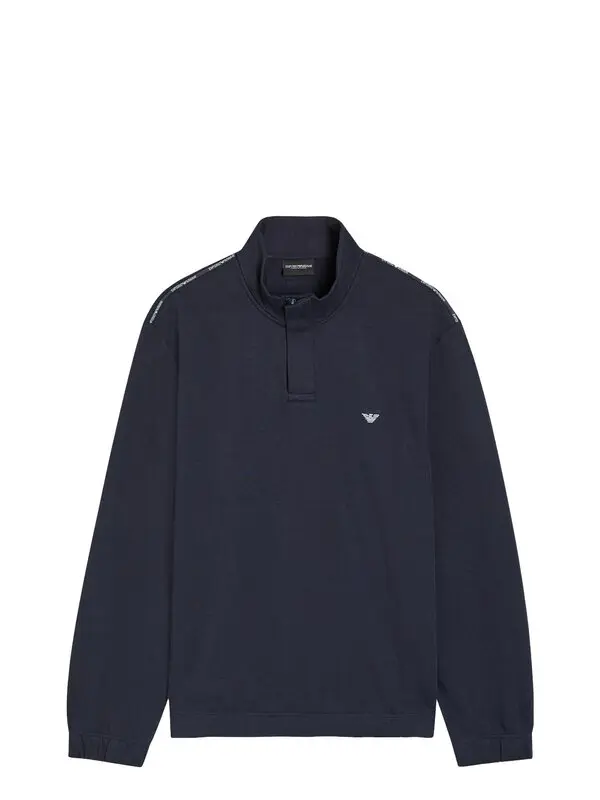 Emporio Armani Logo-embroidered Half-zip Cotton-blend Sweatshirt - Navy