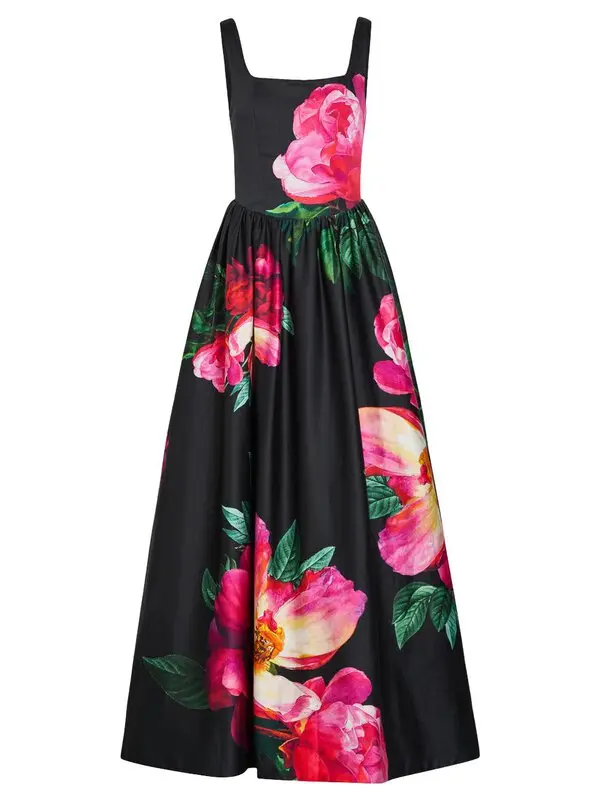Alice + Olivia Tarrie Floral-print Stretch-cotton Maxi Dress - Black