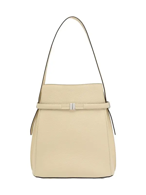 TOTEME Belted Grained Leather Bucket Bag - Cream