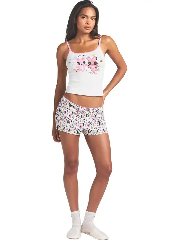 SKIMS Logo Pointelle Cami And Short Set - Marble Happy Bunnies