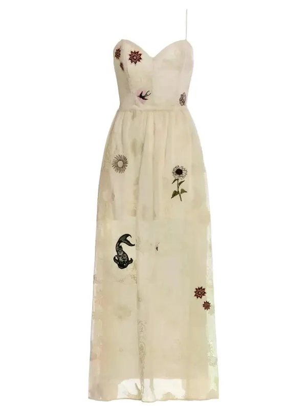 Agua Bendita Floral-embroidered Maxi Dress - Neutrals