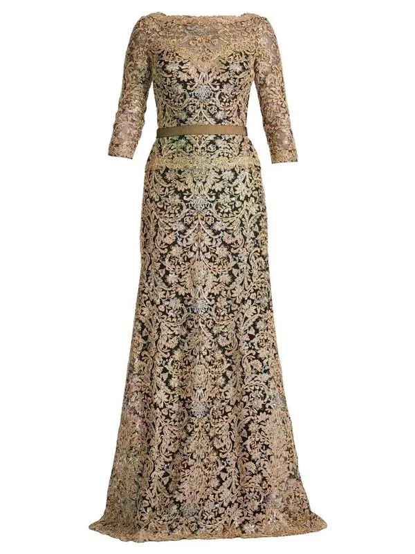 Tadashi Shoji Floral Embellished Dress - Gold