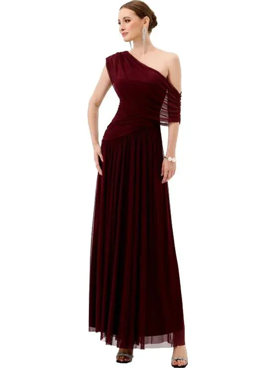 BARIANO Macie Draped Maxi Gown - Mahogany