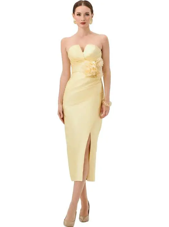 BARIANO Raina Strapless Midi Dress - Yellow