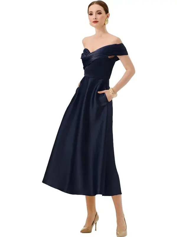 BARIANO Wynter Off-shoulder Midi Dress - Navy