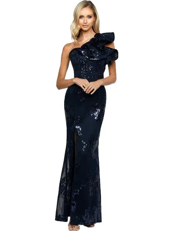 BARIANO Jessie One-shoulder Gown - Navy
