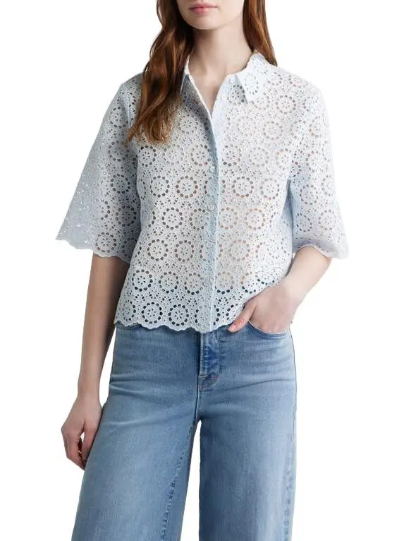 FRAME The Petal Eyelet Crop Shirt - Ice Blue