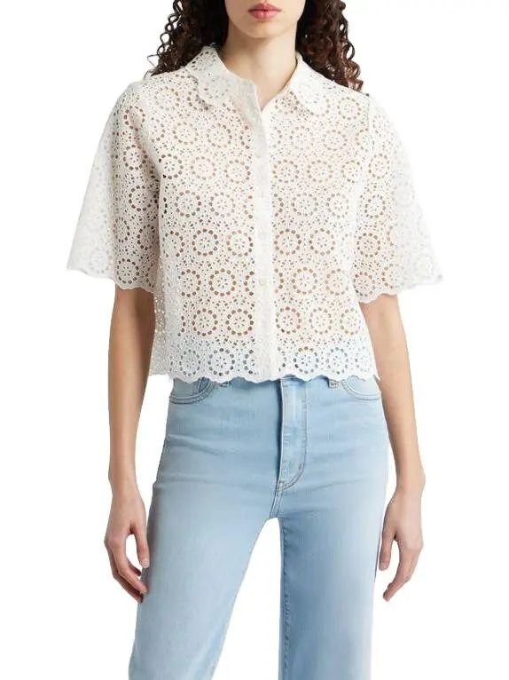 FRAME The Petal Eyelet Crop Shirt - White
