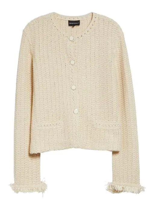 Emporio Armani Fringe Cotton-blend Cardigan - Ivory