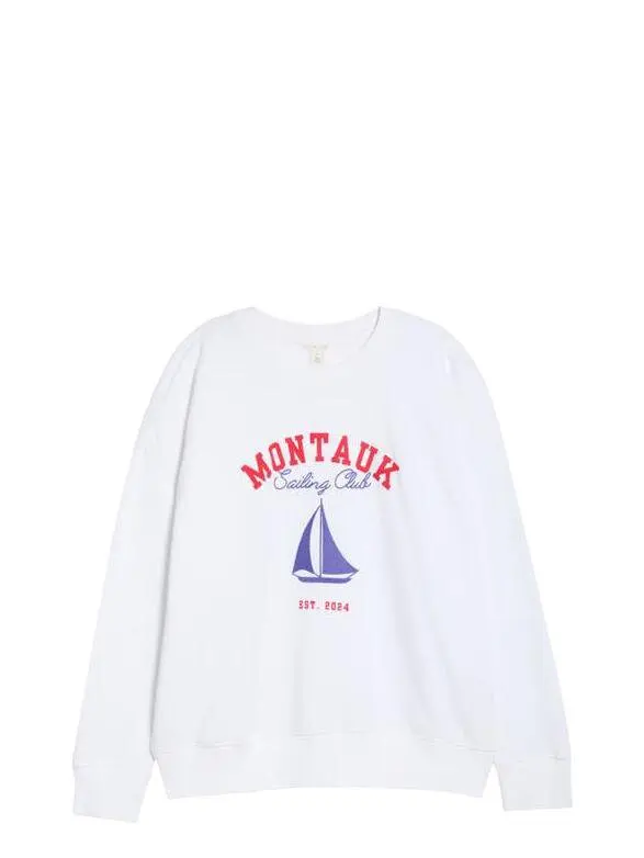 Caslon Montauk Sailing Embroidered Fleece Graphic Sweatshirt - White Montauk Sailing