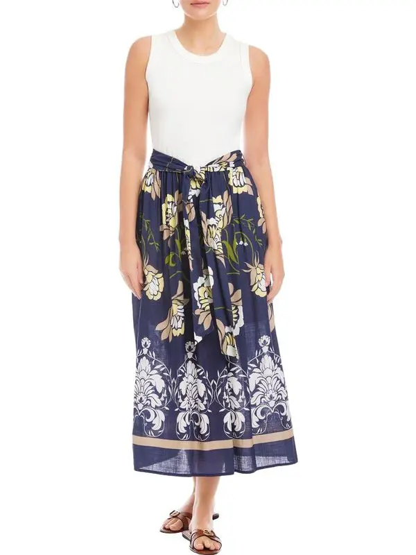 Fifteen Twenty Seline Mixed Media Midi Dress - Navy W/off White