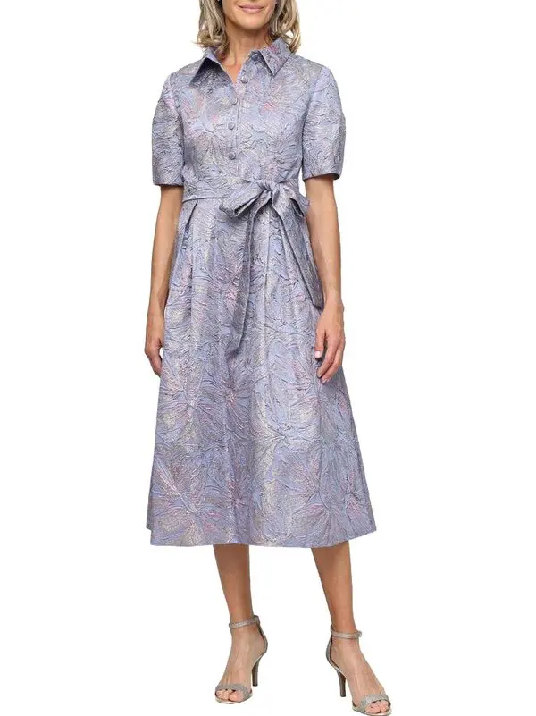 Alex Evenings Floral Jacquard Dress With Tie Belt - Lilac Multi