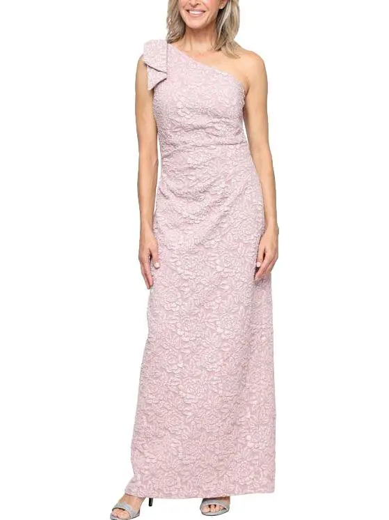 Alex Evenings One-shoulder Floral Crepe Column Gown - Blush