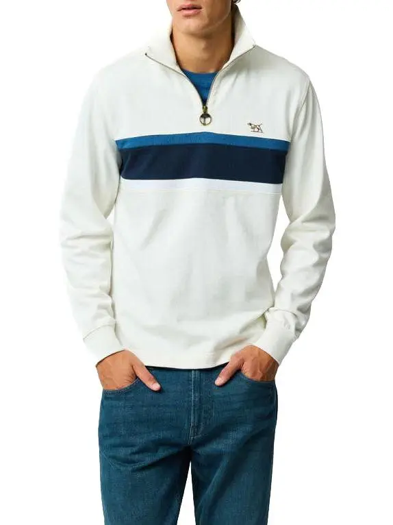 Rodd & Gunn Chesterfield Chest Stripe Quarter Zip Long Sleeve Polo - Bone
