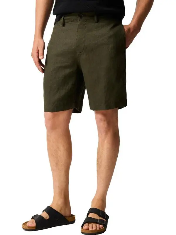 Rodd & Gunn Resort Flat Front Linen Bermuda Shorts - Dark Olive