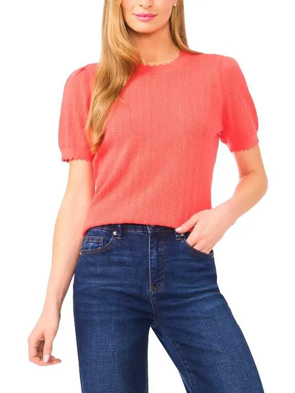 CECE DUPRAZ Short Sleeve Pointelle Stitch Sweater - Cameo Coral