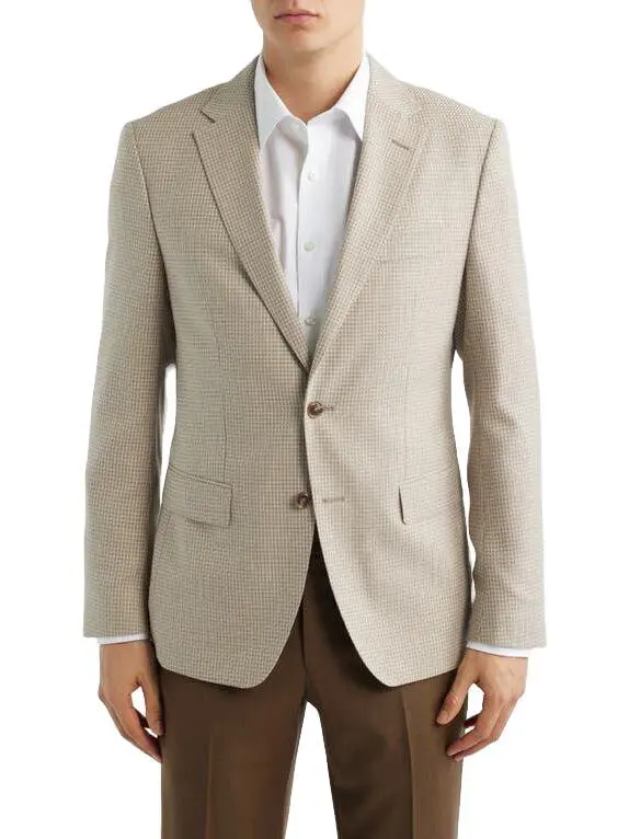 BOSS Hutson Slim-fit Houndstooth Check Virgin Wool Sport Coat - Beige/khaki