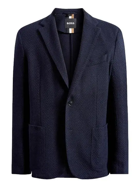 BOSS Hanry Slim-fit Wool-cotton Herringbone Sport Coat - Dark Blue