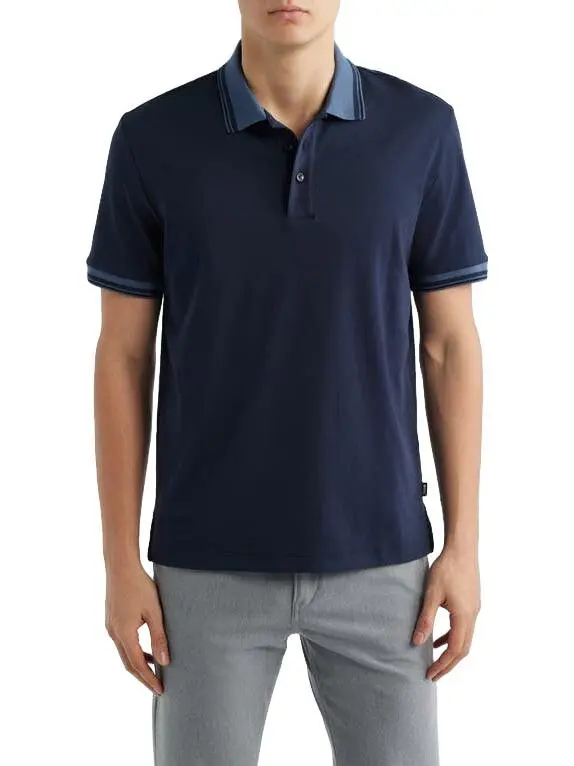 BOSS Parlay Tipped Cotton Polo - Dark Blue