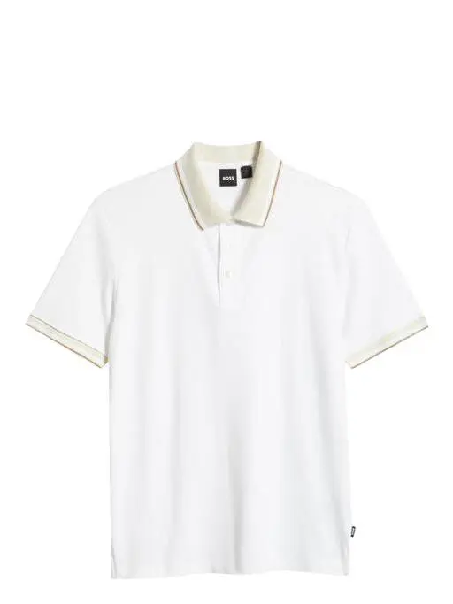BOSS Parlay Tipped Cotton Polo - White