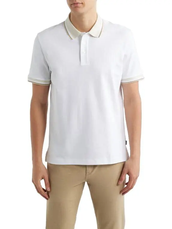 BOSS Parlay Tipped Cotton Polo - White