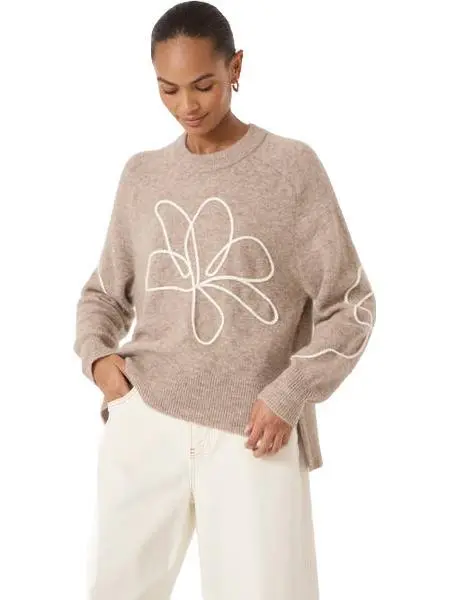 HUSH Wool Blend Flower Motif Jumper - Oatmeal Marl