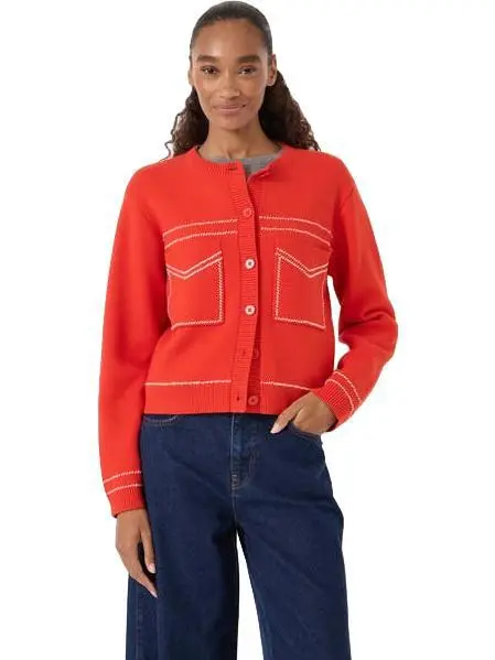 HUSH Wool-blend Stitch Detail Cardigan - Bright Red