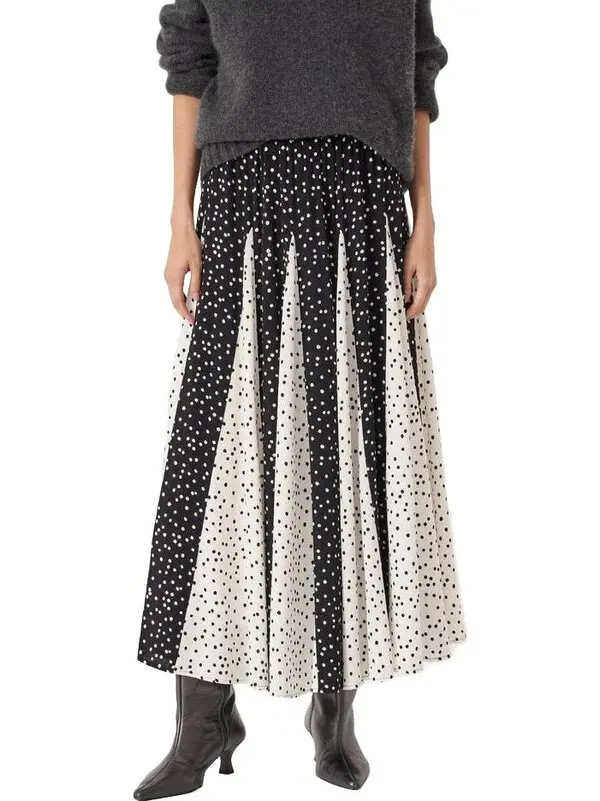 HUSH Oti Polka Dot Godet Midi Skirt - Tiny Polka Dot Mix