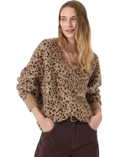 HUSH Betty Wool Blend Patterned Wrap Jumper - Hazelnut Brown