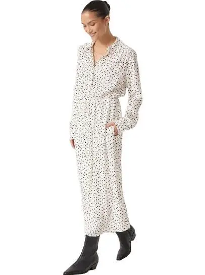 HUSH Rosey Polka Dot Midi Shirt Dress - Tiny Polka Dot White