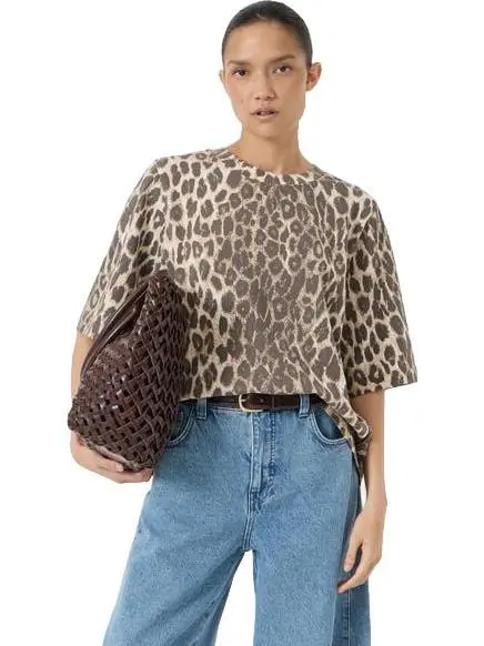 HUSH Romina Leopard Print Heavyweight T-shirt - Trans Neutral Leopard Print