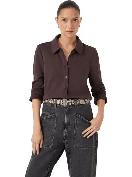 HUSH Noa Button A-line Polo Top - Plum Purple