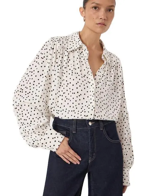 HUSH Sigrid Polka Dot Long Sleeve Shirt - Tiny Polka Dot White