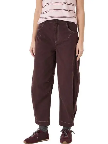 HUSH Bryce Seam Detail Barrel Leg Trousers - Dark Merlot Red