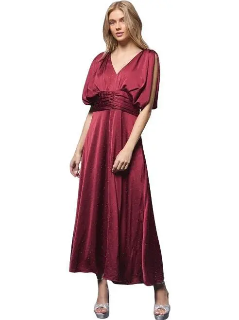 OASIS Hotfix Detail Ruched Bodice Midi Dress - Wine
