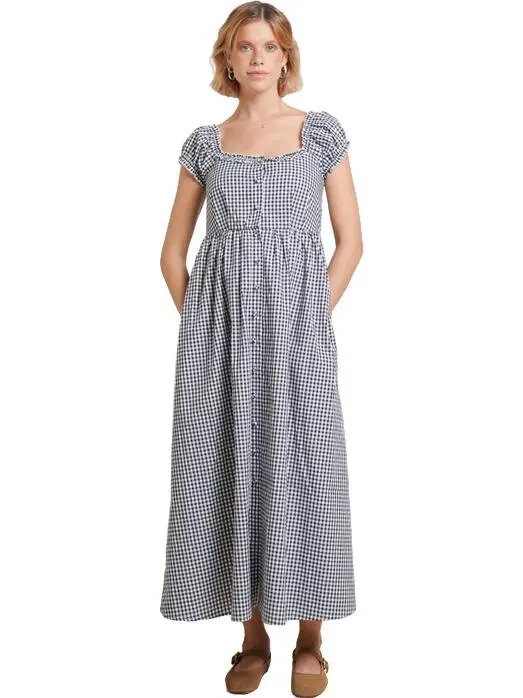 NOM MATERNITY Lily Maxi Dress - White & Navy Gingham