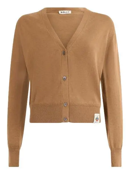 Bally Cropped V-neck Cardigan In Cotton And Silk - Natural